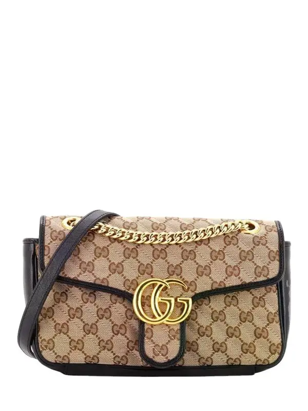 Gucci Gg Marmont Flap Bag With Diagonal Quilted Gg Canvas - Black