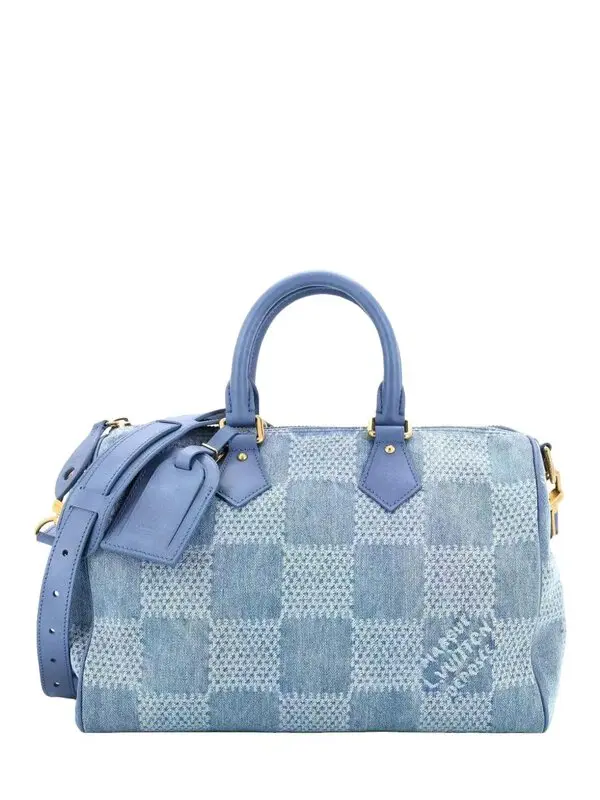 LOUIS VUITTON Speedy Bandouliere 3d Damier Giant Denim 30 Satchel - Blue