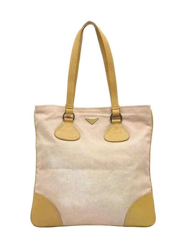 Prada Vitello Trimmed Canapa Tote - Yellow