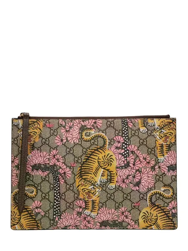 Gucci Gg Supreme Bengal Clutch - Brown