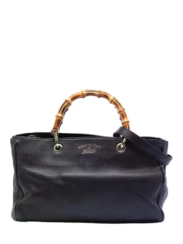 Gucci Medium Calfskin Bamboo Shopper Satchel - Black