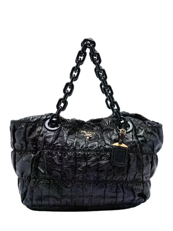 Prada 2010-2025 Vernice Gaufre Shopping Tote - Black