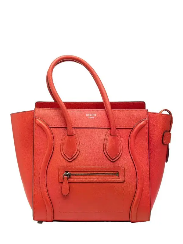 Celine 2014 Micro Leather Luggage Tote Handbag - Orange