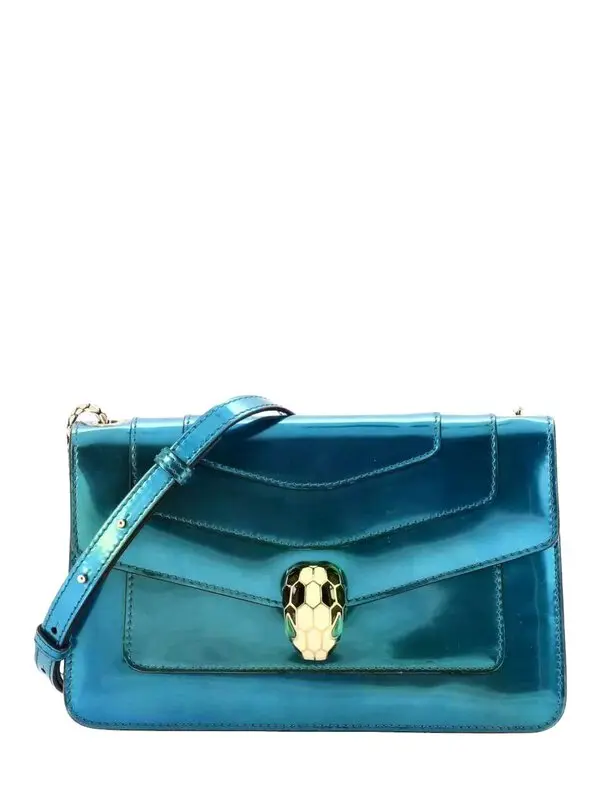BVLGARI Serpenti Forever Metallic Leather Small Shoulder Bag - Blue