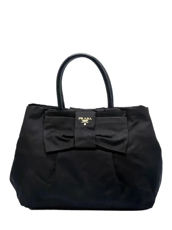 Prada Tessuto Fiocco Bow Tote Bag - Black