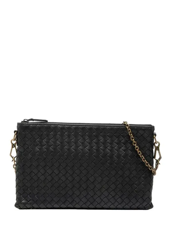 Bottega Veneta Nappa Intrecciato Chain Crossbody Bag - Black
