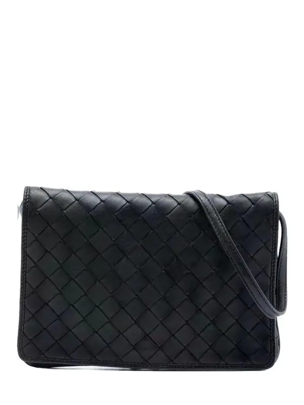 Bottega Veneta Nappa Intrecciato Flap Crossbody Bag - Black
