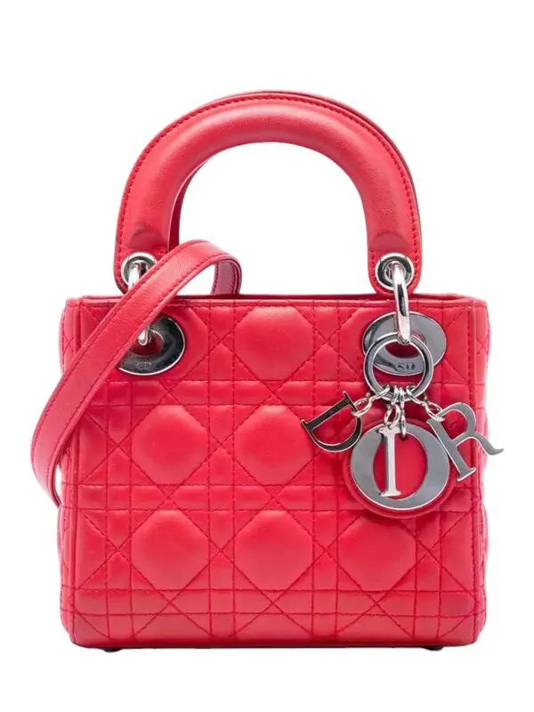 Dior 2012 Mini Lambskin Cannage Lady Satchel - Red