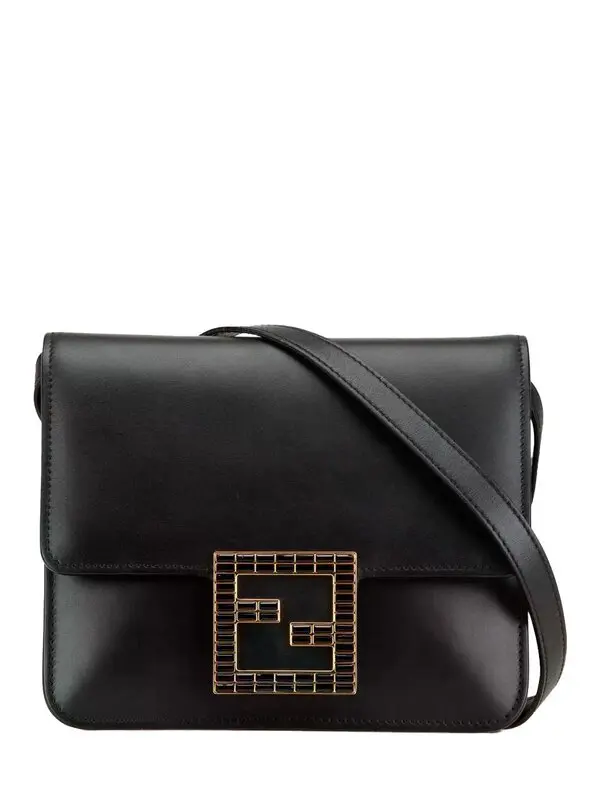 Fendi Leather Crystal Fab Crossbody Bag - Black