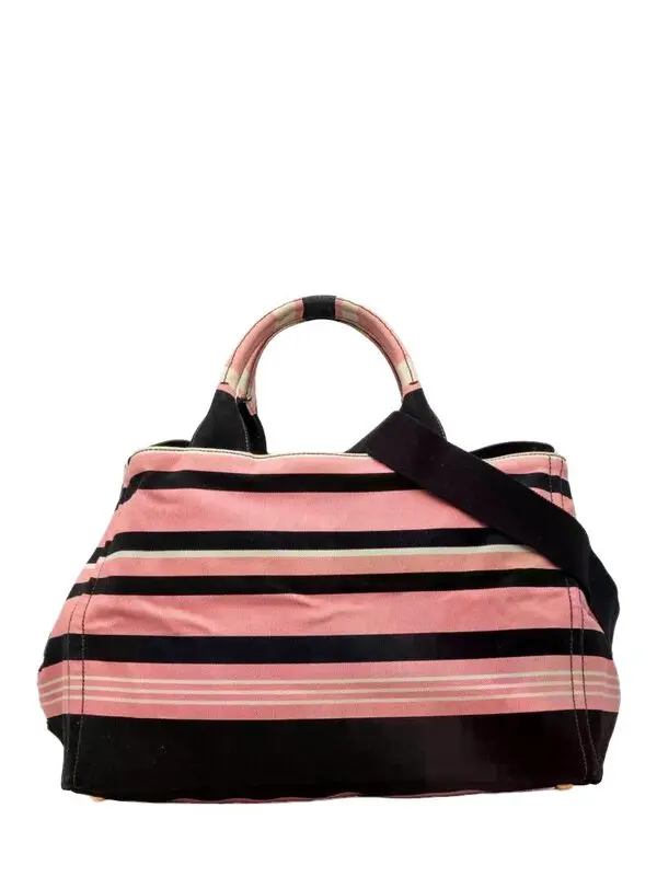 Prada Large Canapa Righe Striped Satchel - Pink