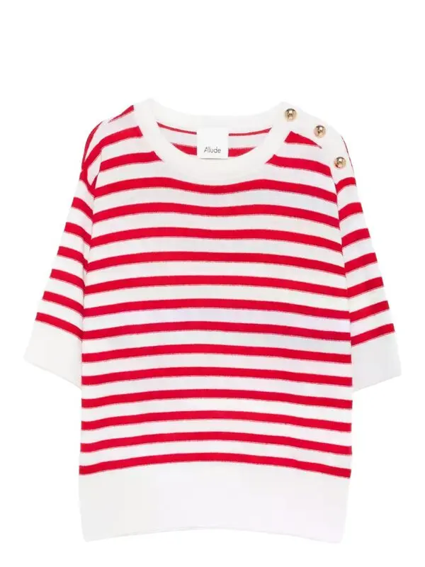 ALLUDE Striped Short-sleeve Top - Red