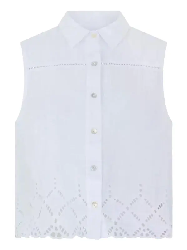 120% Lino Broderie-anglaise Blouse - White