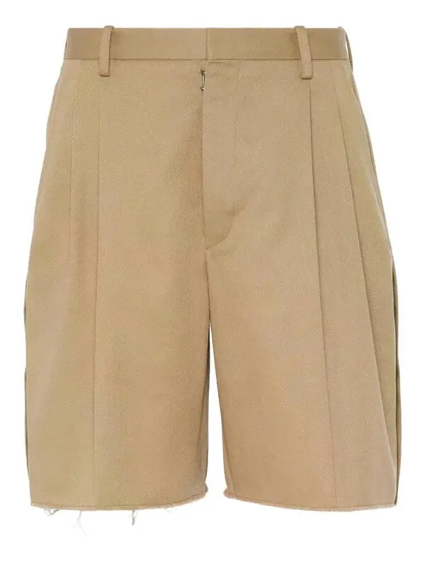 MAISON MARGIELA Pleated Frayed-hem Shorts - Neutrals