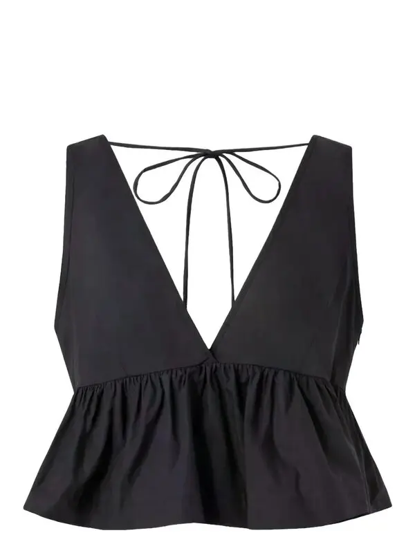 Pinko V-neck Tie-detailed Cropped Top - Black