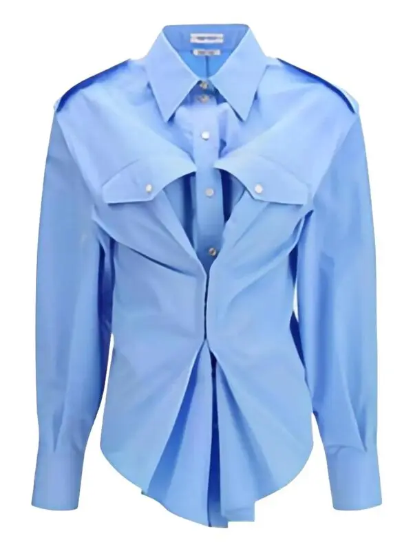 Alexander McQueen Gathered Shoulder-tab Shirt - Blue
