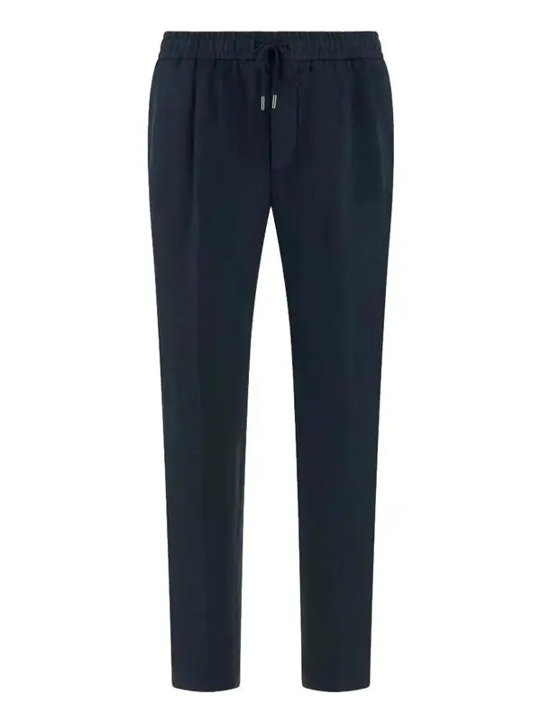 Boggi Milano City Drawstring Linen Trousers - Blue