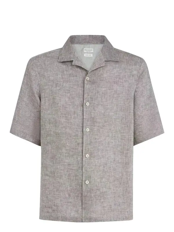 Brunello Cucinelli Camp-collar Short-sleeve Shirt - Grey