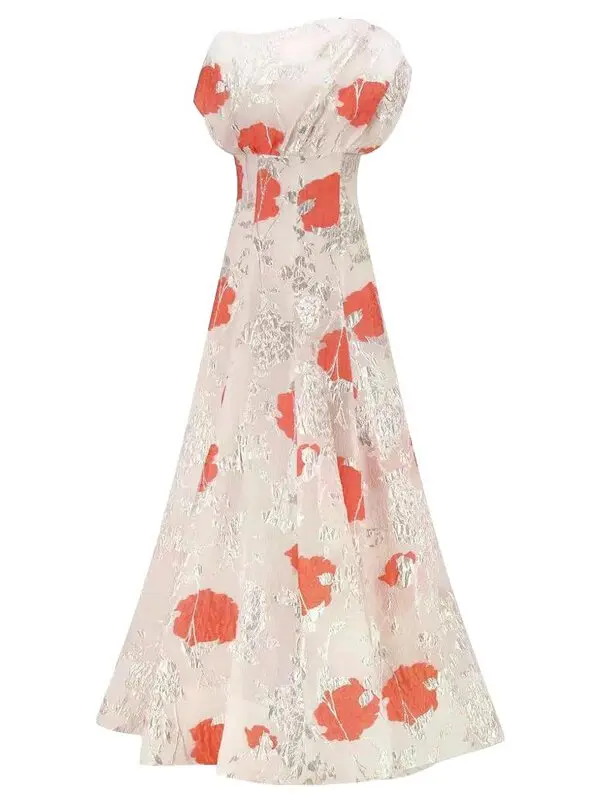 Lela Rose Floral Drape Gown - White