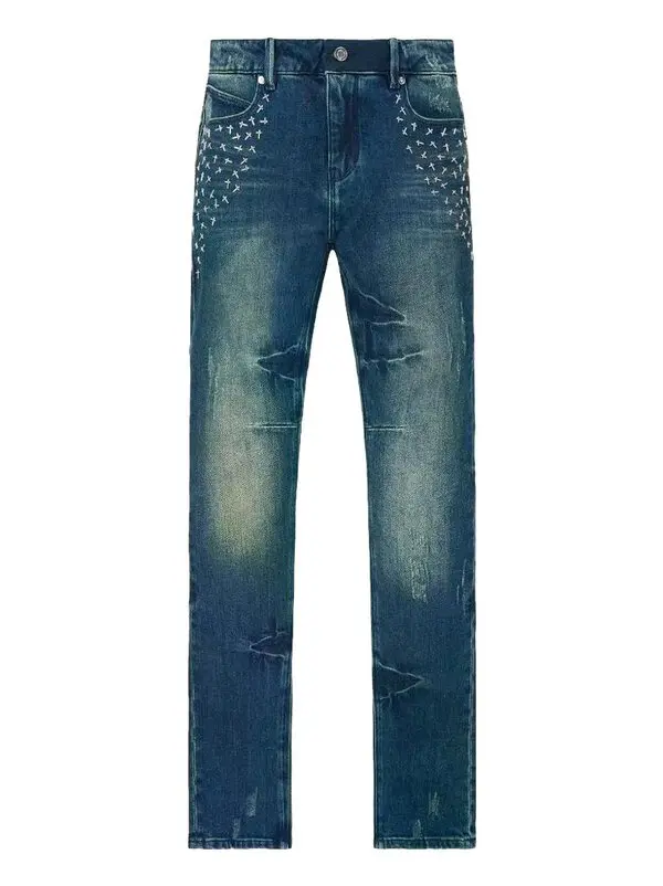 RtA Embroidered Skinny Jeans - Blue