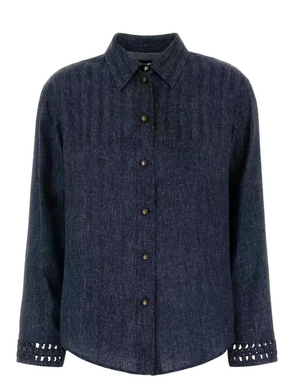 Giorgio Armani Crochet Trim Shirt - Blue