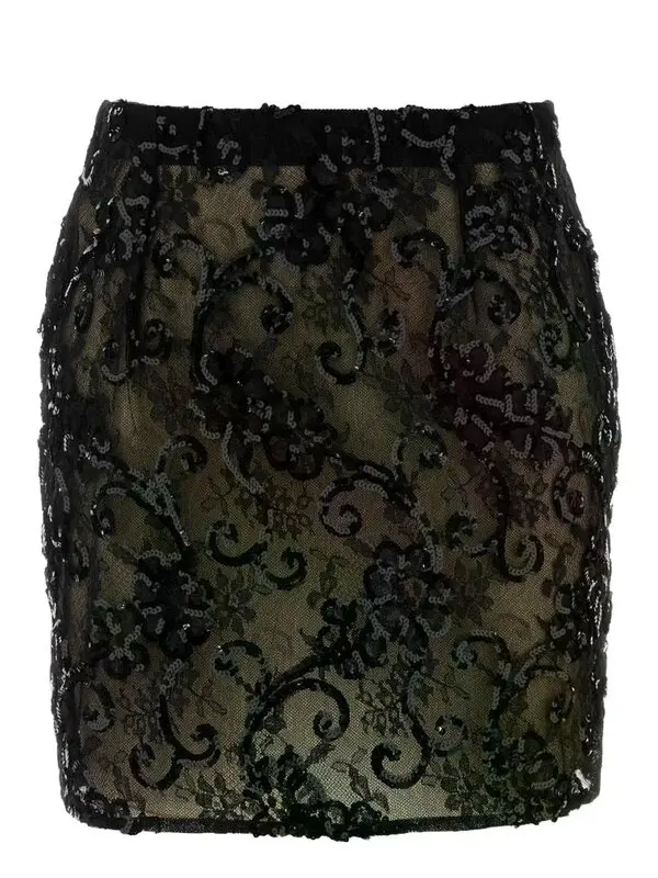 Alessandra Rich Lace Detail Mini Skirt - Black