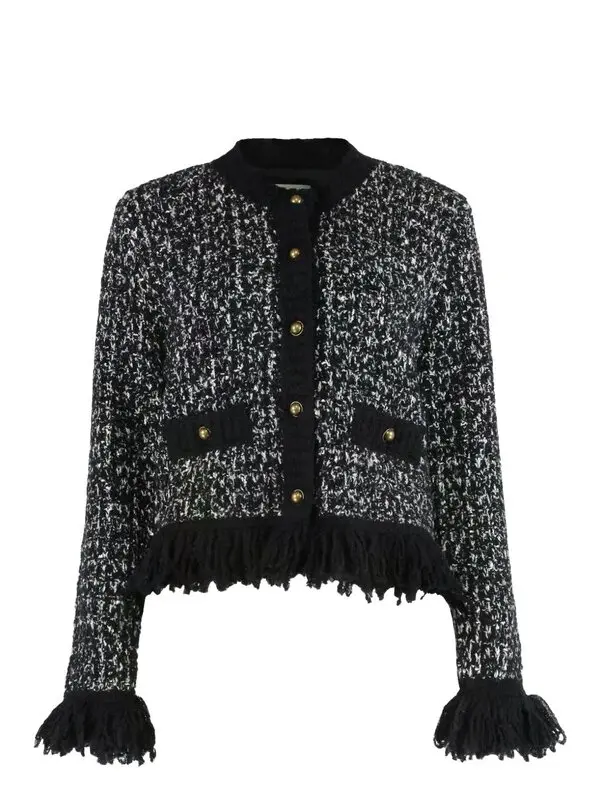 Moncler Fringe-trim Tweed Cardigan - Black