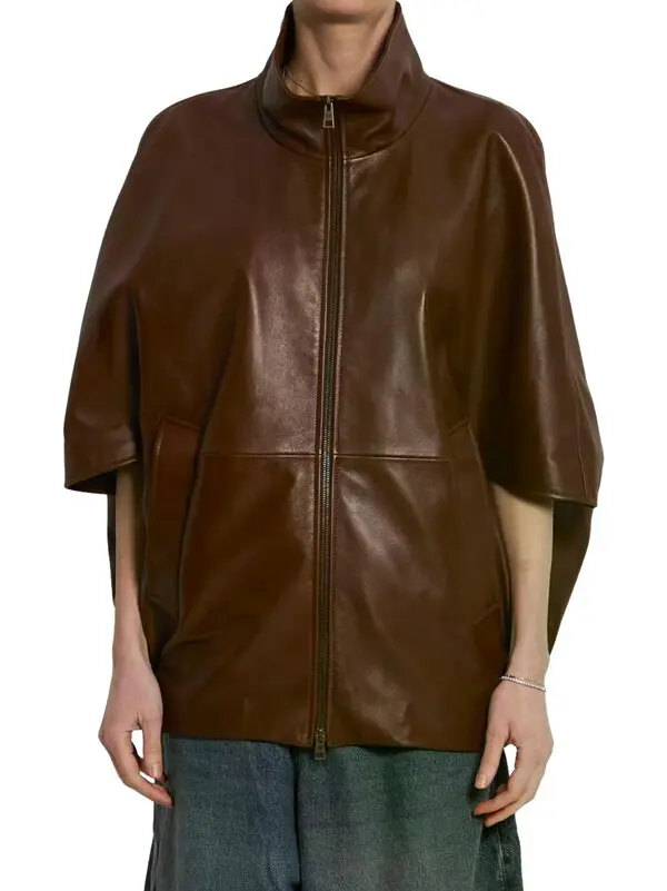 Balenciaga Leather High-collar Bomber Jacket - Brown