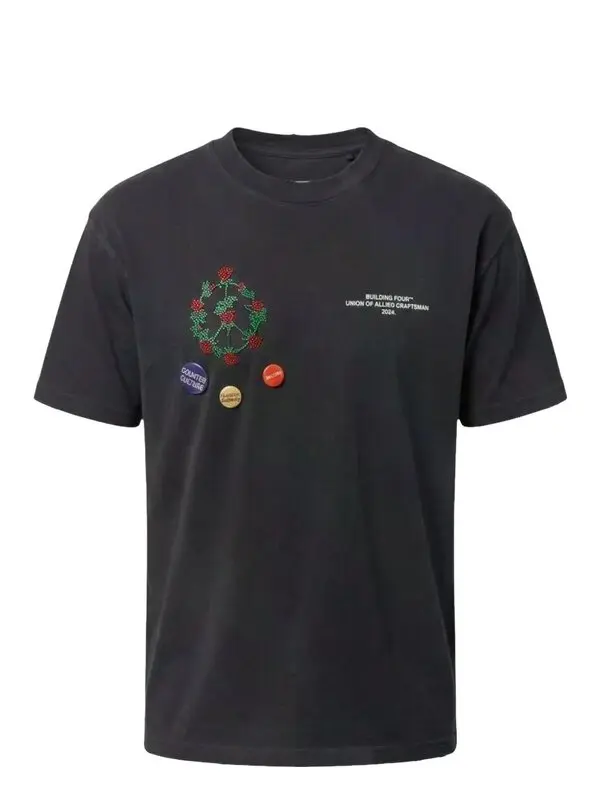 BLDG4 Flower-embroidered T-shirt - Grey