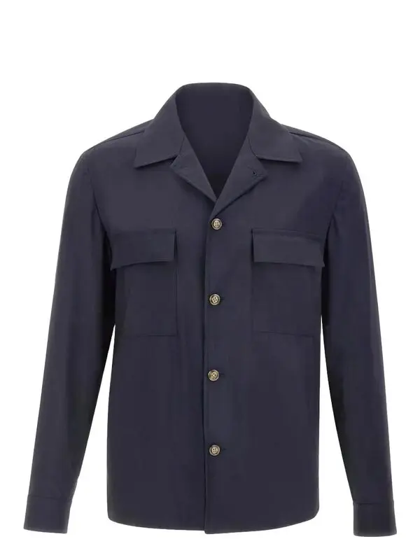 BARBA NAPOLI London Flap-pockets Button-down Virgin Wool Jacket - Blue