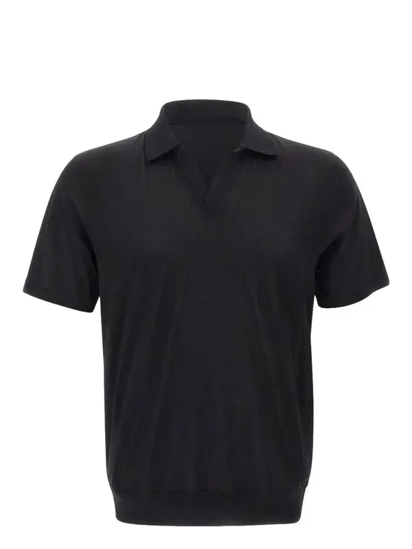 GRAN SASSO Ribbed V-neck Polo-collar T-shirt - Black