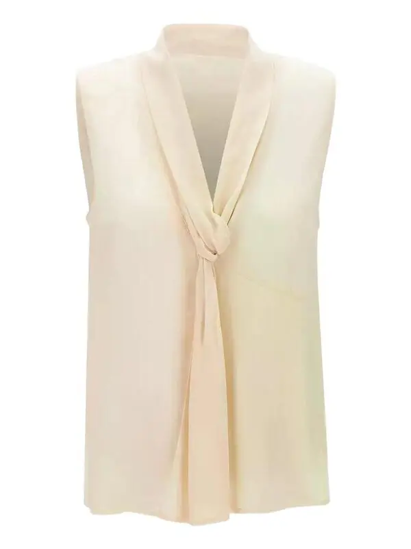 Liu Jo Georgette Knot-collar V-neck Top - Neutrals