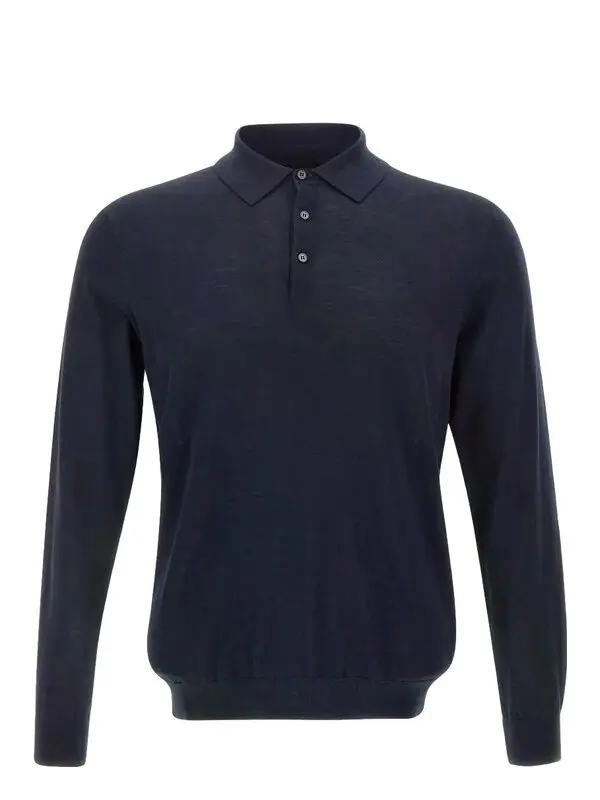 KANGRA Long-sleeve Ribbed Polo Shirt - Blue