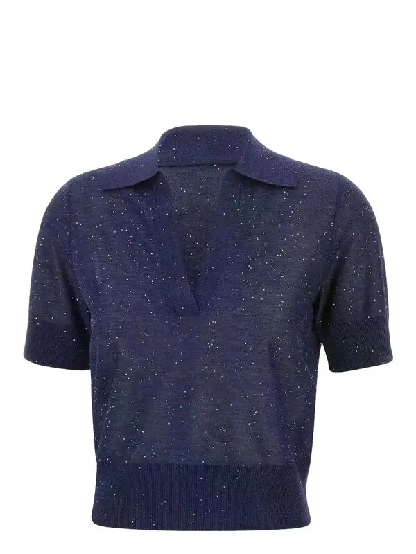 KANGRA Sequin V-neck T-shirt - Blue