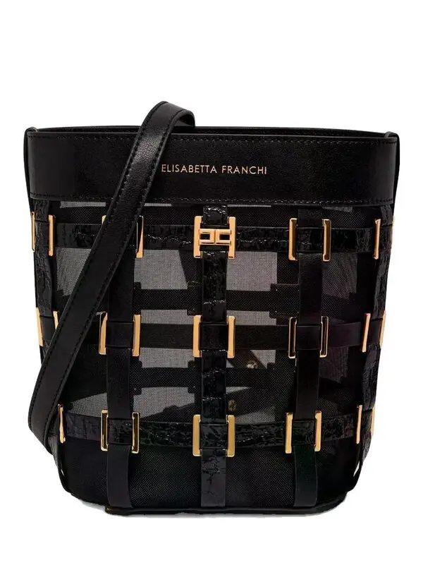 Elisabetta Franchi Rings-detail Mesh Bucket Bag - Black