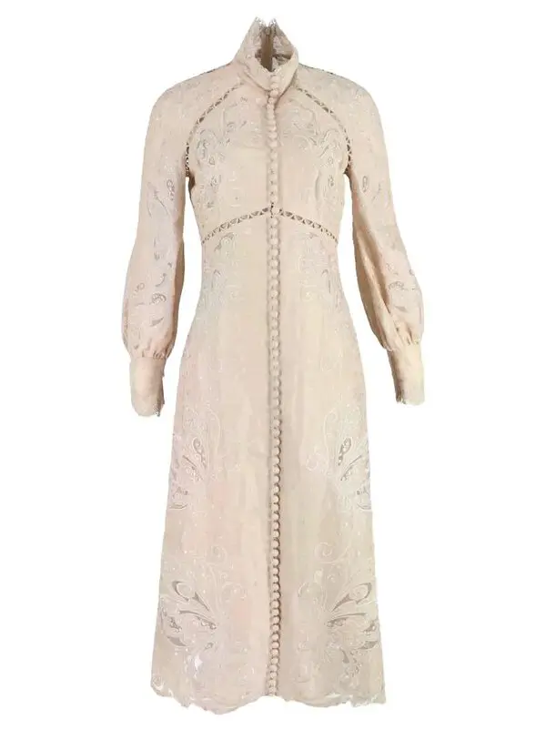 Zimmermann Embroidered Long-sleeve Midi Dress - Neutrals