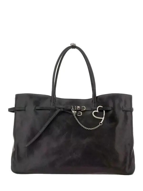 MARGESHERWOOD Xl Leather Tote Bag With Heart Keychain - Black