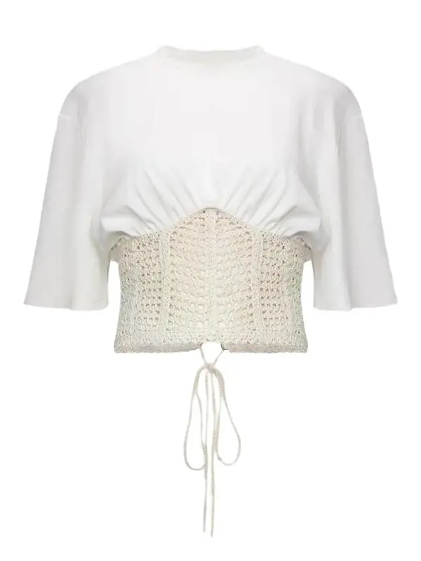 THE MANNEI Crochet Lace-up Top - White