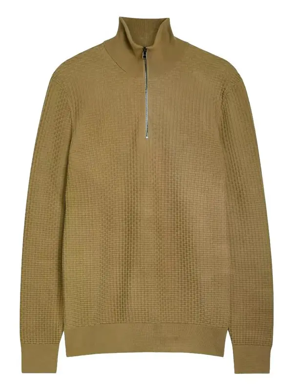 BOSS Quarter-zip Patterned Cotton Sweater - Neutrals