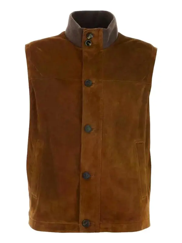 Brioni Buttoned Suede Gilet - Brown