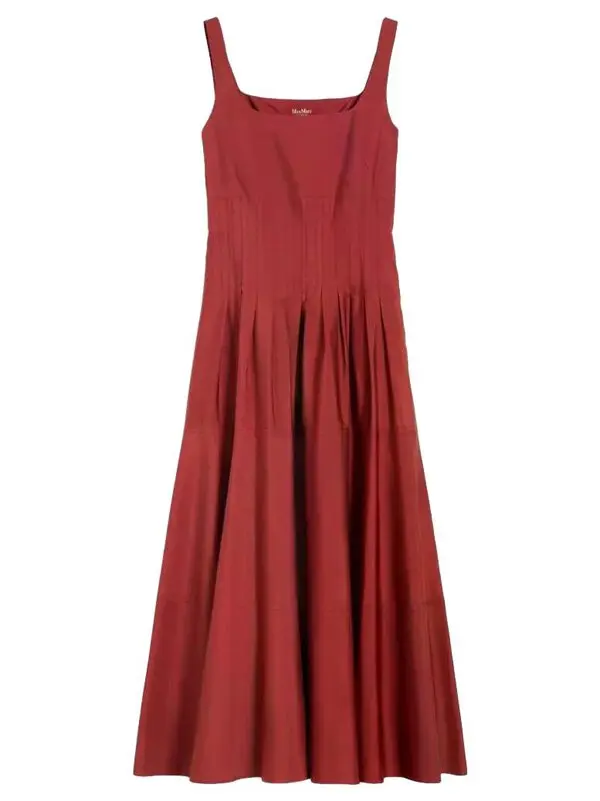 Max Mara Pleated Square Neck Dress - Red