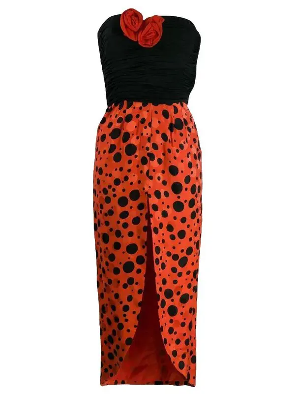Valentino Garavani 1980s Strapless Polka Dot Dress - Orange