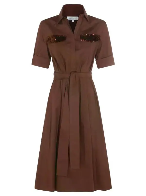 Antonelli Firenze Sequin-embellished Belted Midi Dress - Brown