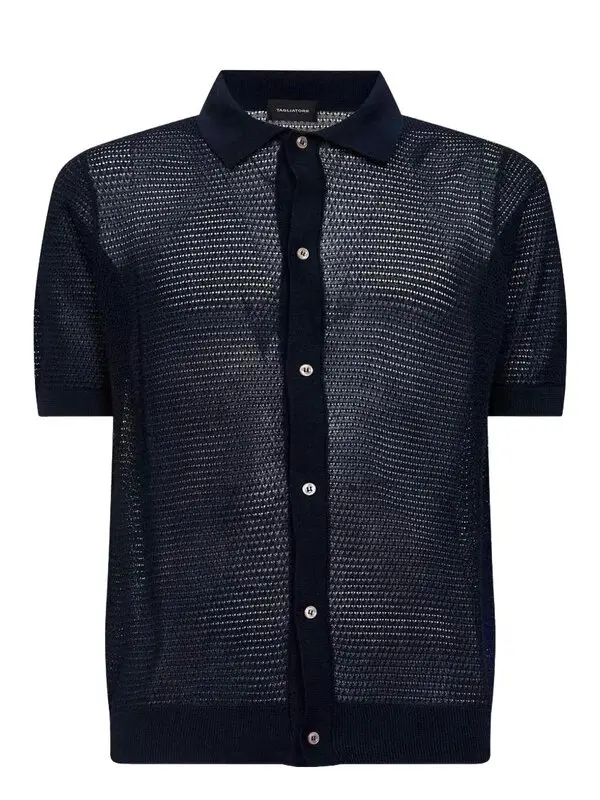 Tagliatore Pointelle Ribbed Polo Shirt - Blue