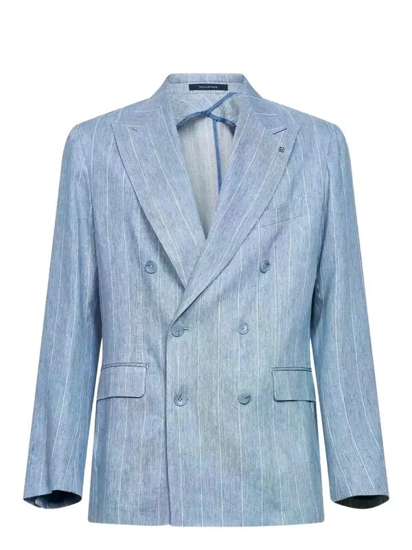 Tagliatore Peak Lapel Striped Jacket - Blue