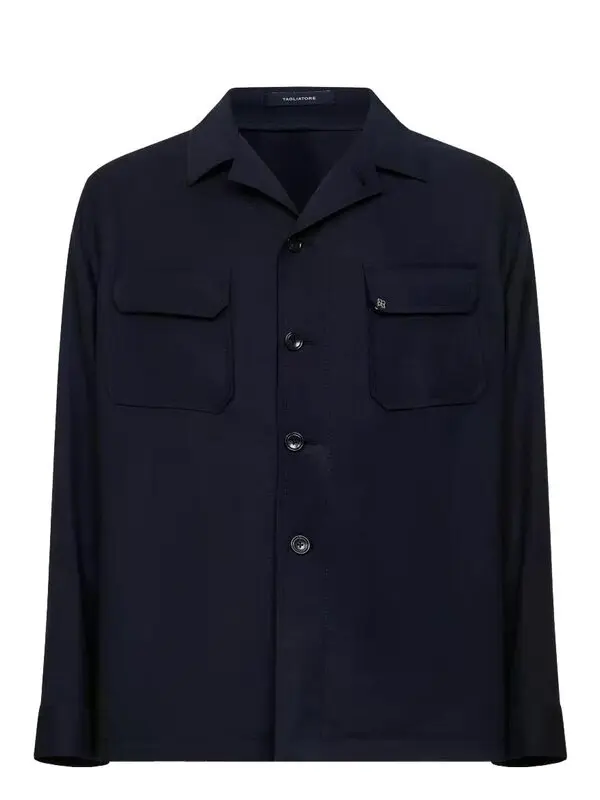 Tagliatore Button Logo Wool Shirt - Blue