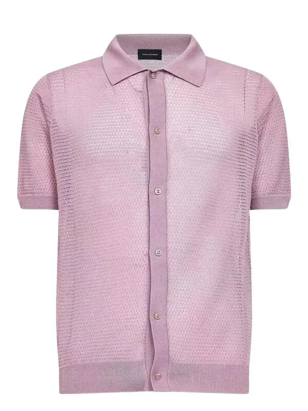 Tagliatore Pointelle-knit Short-sleeve Shirt - Pink