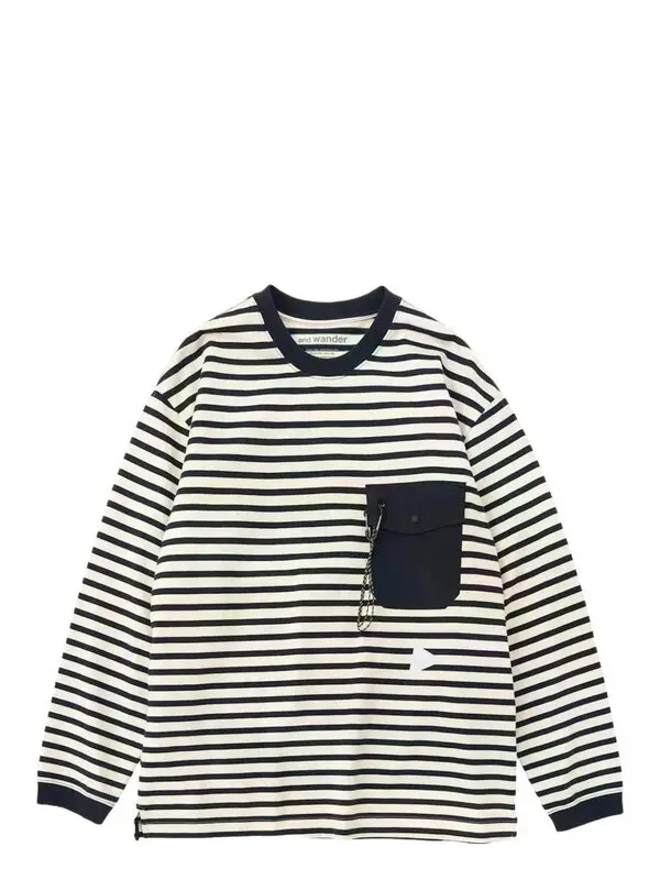 AND WANDER Striped Patch-pocket T-shirt - Neutrals