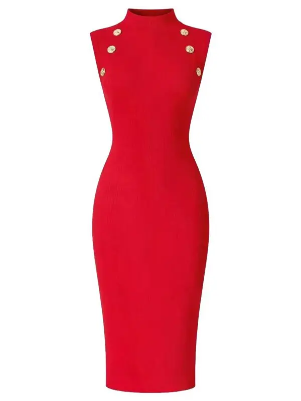 Retrofete Nunzia Button Knit Midi Dress - Red