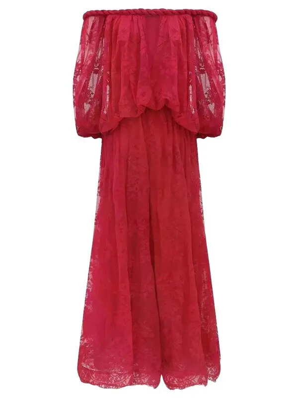 Zimmermann Luna Braided Lace Maxi Dress - Red