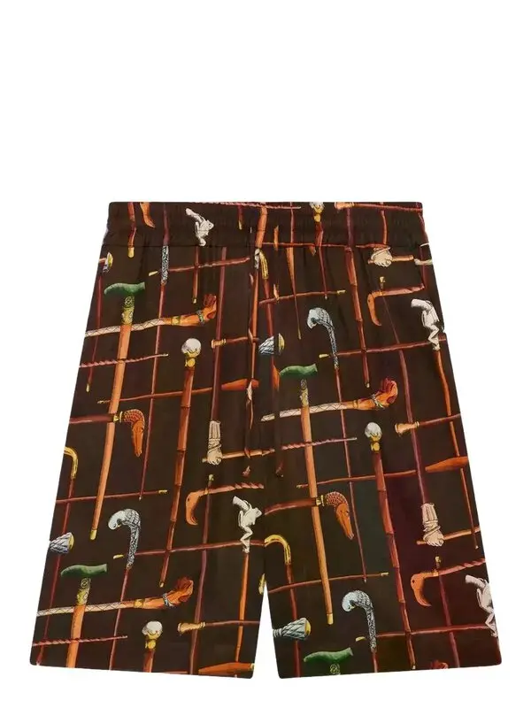 Drole De Monsieur Walking Stick Print Shorts - Brown